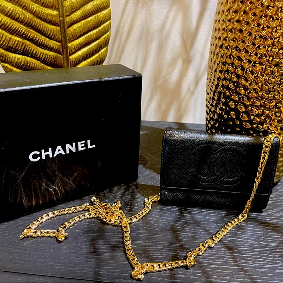 CHANEL | Bags | Chanel Cc Black Caviar Flap With Chain And ...